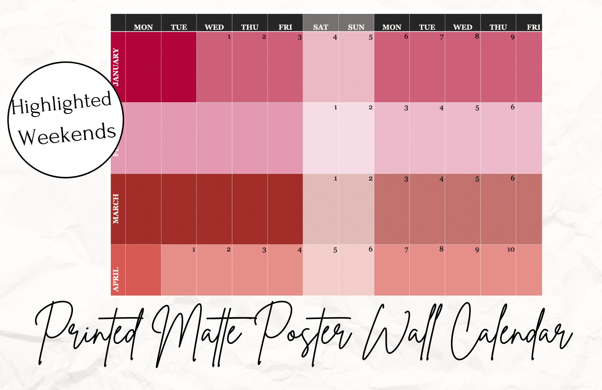 2025 Yearly View Wall Calendar - Matte Horizontal Posters, Primary ...