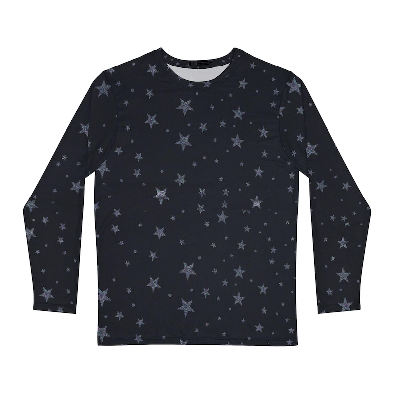 Long Sleeve Allover Silver Star-print Men's Unisex Black Tee T-shirt ...