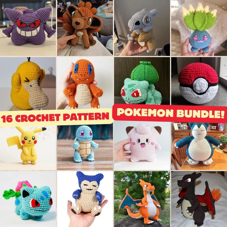 Easy Pokemon Crochet Mega Bundle Patterns – Step-by-step Amigurumi PDF ...