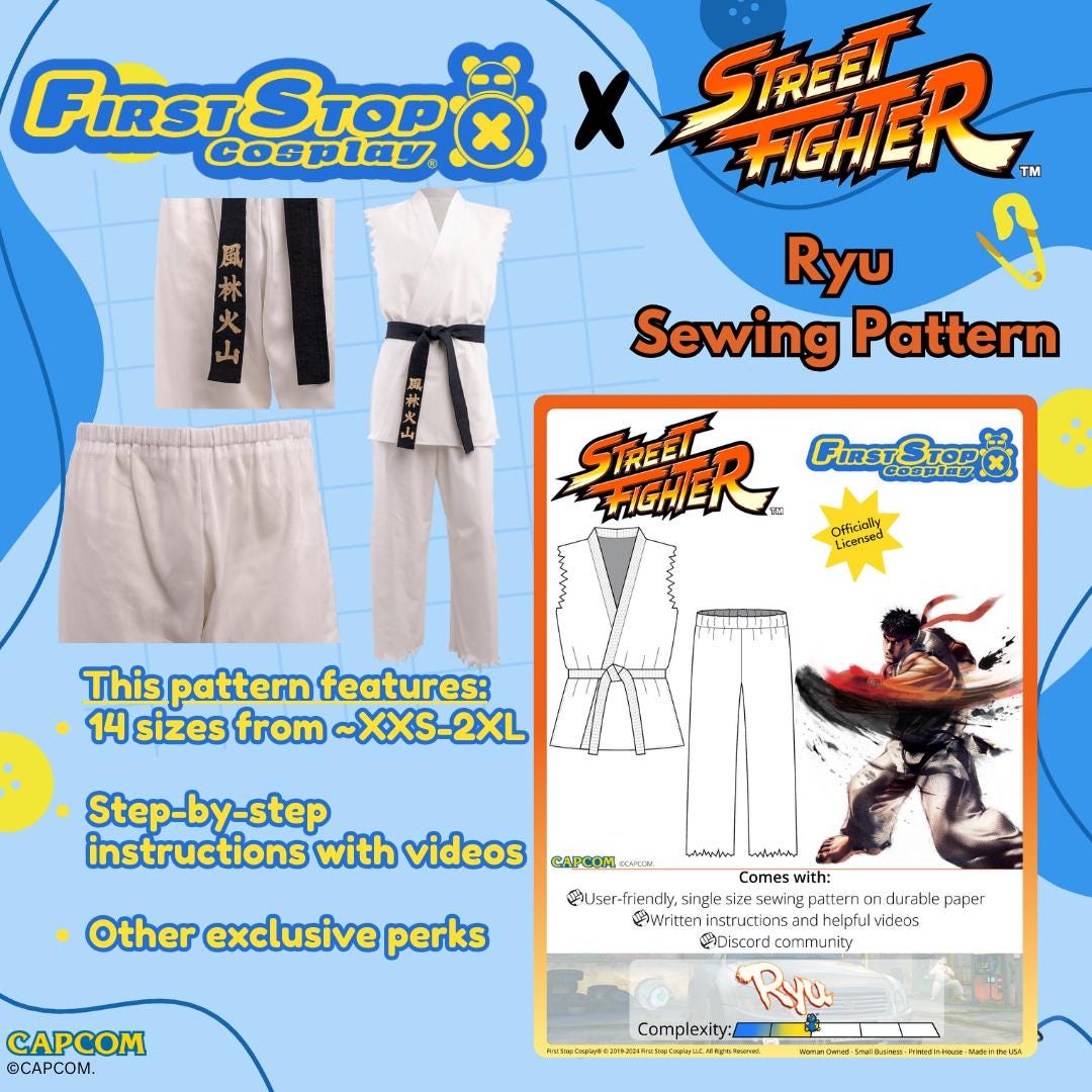 Street Fighter Ryu Sewing Pattern | Easy Sewing Patterns for Beginners ...