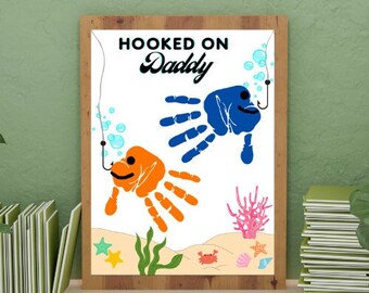 Fathers Day Handprint Craft, Hooked on Daddy, Hooked on Grandpa ...