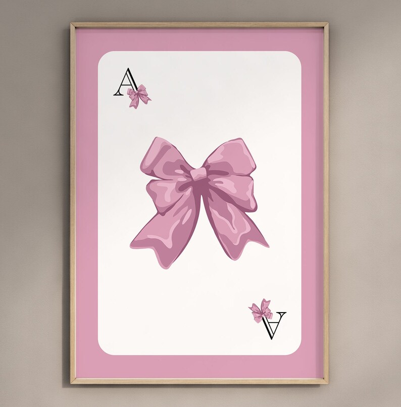 Pink Ace Card Print, Pink Coquette Bow Wall Art, Lana Del Aesthetic ...