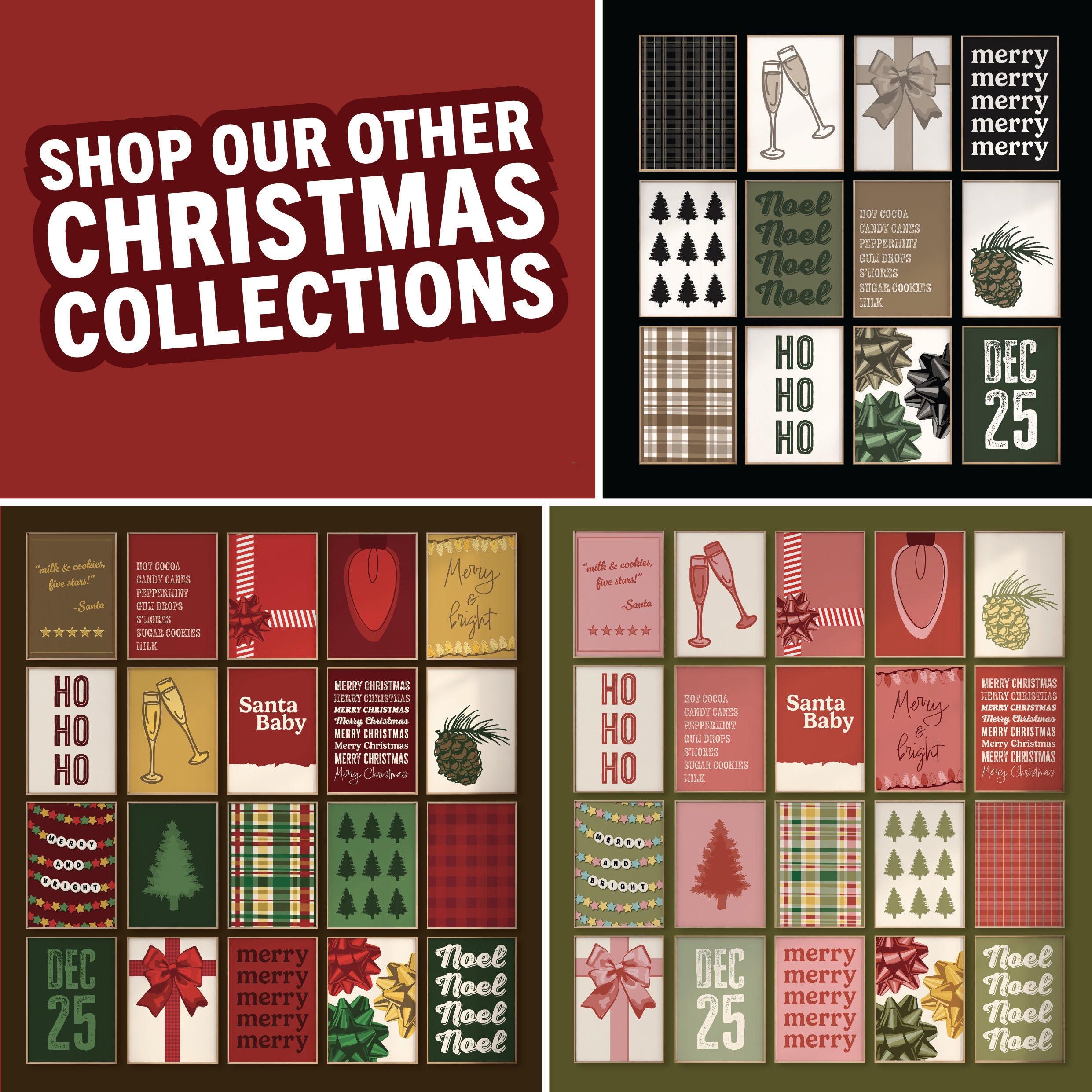 Christmas Color Palette Print Bundle, Colorful Christmas Wall Art ...