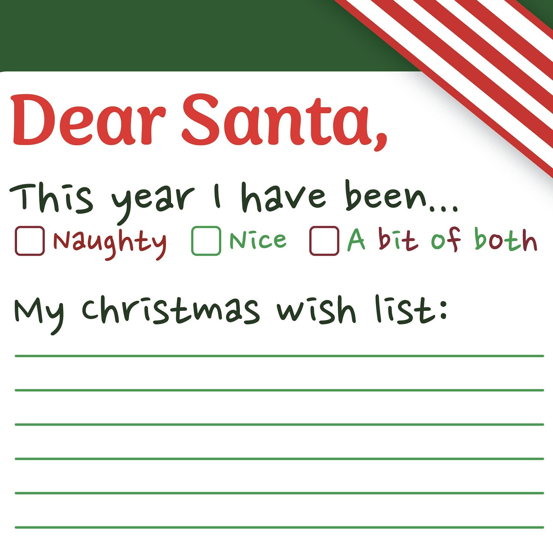 Printable Letter to Santa Christmas Wish List for Kid, Christmas Wish ...