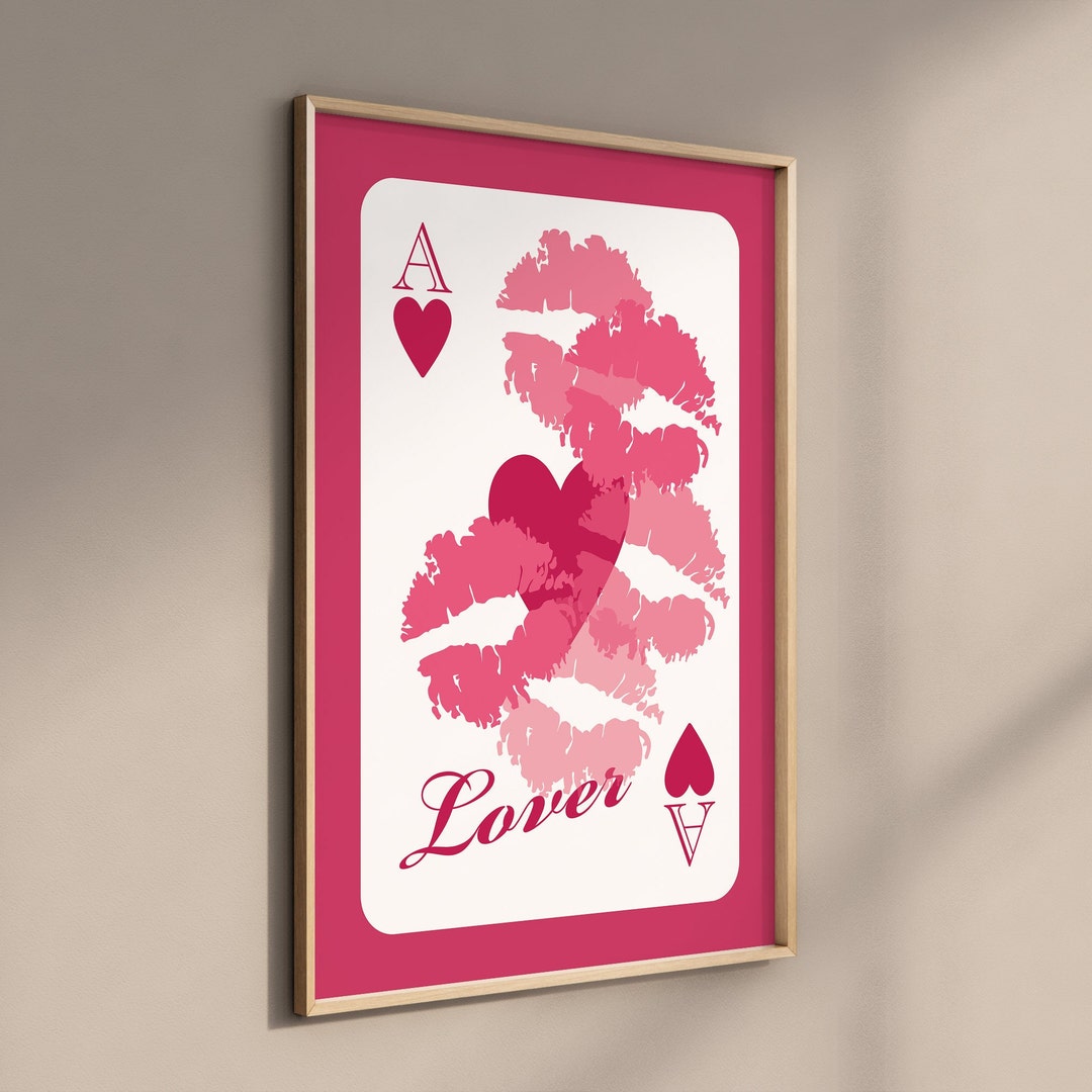 Pink Ace Card Print Trendy Ace Card Lipstick Kiss Print, Lana Del Rey ...