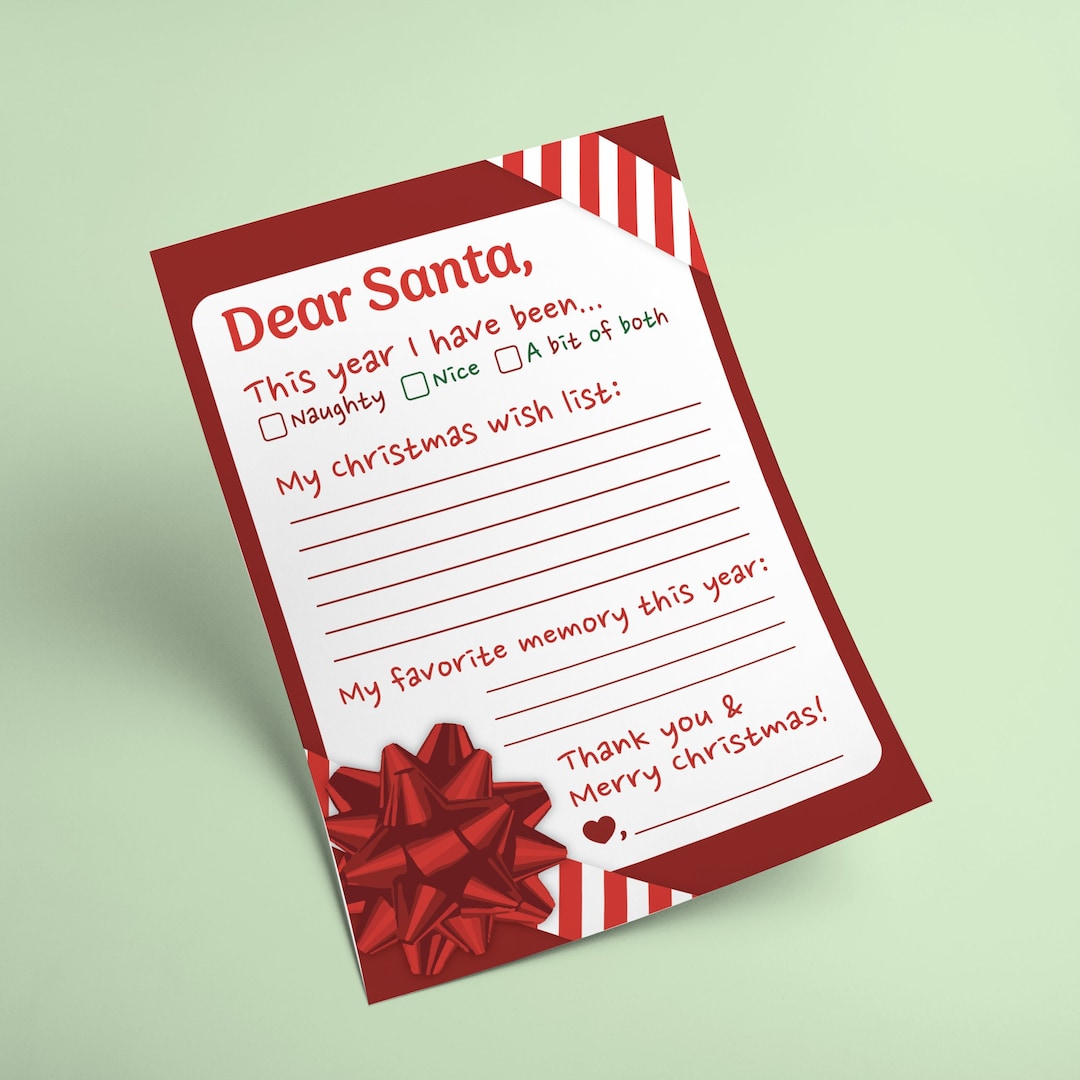 Printable Letter to Santa Christmas Wish List for Kid Letter - Etsy