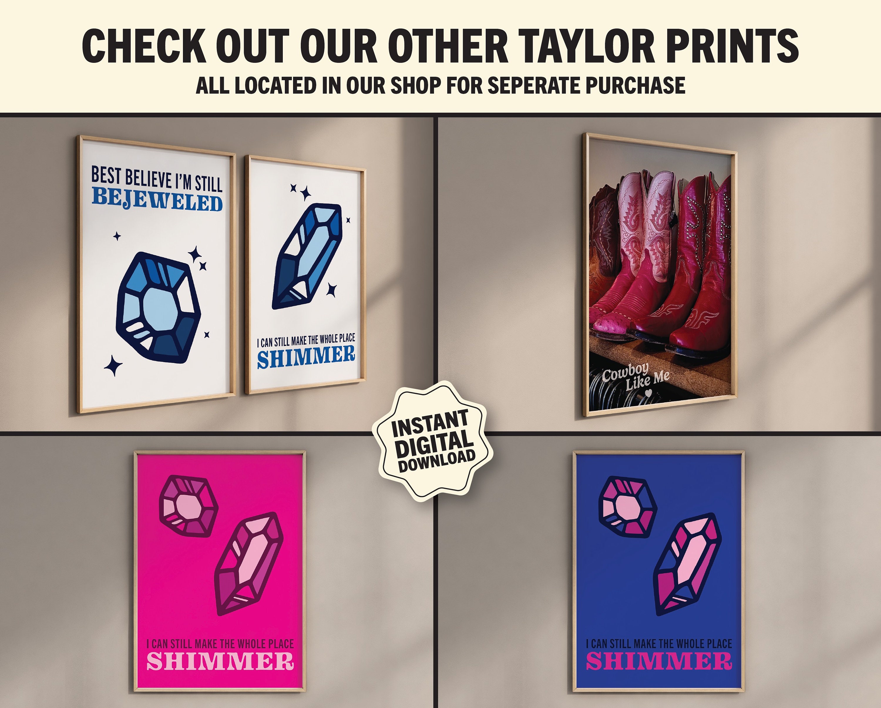 Bejeweled Retro Poster, Whole Place Shimmer Print, Retro Print, Eras ...