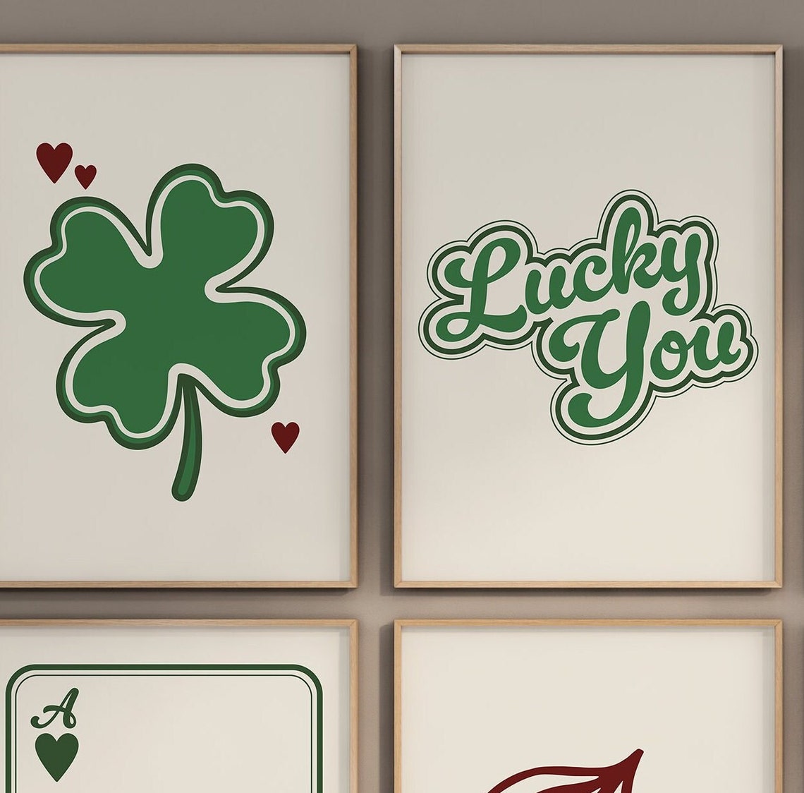 Green Lucky You Retro Wall Art Aesthetic Print Set of 6, Trendy Green ...