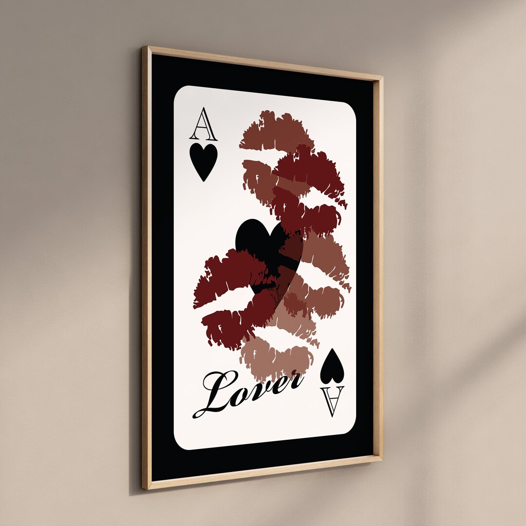 Black Ace Card Print, Trendy Ace Card Lipstick Kisses Print, Lana Del ...
