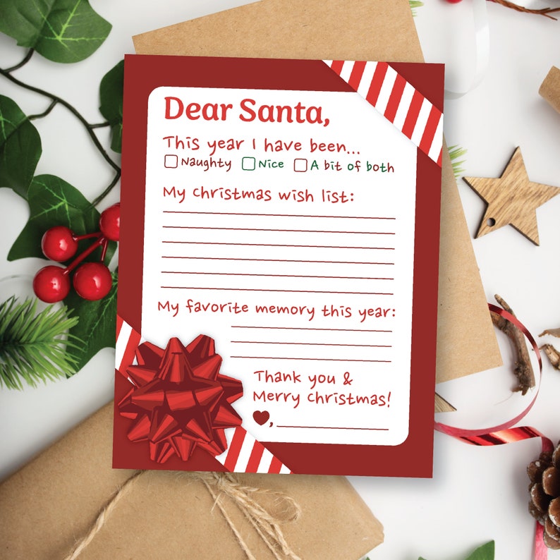Printable Letter to Santa Christmas Wish List for Kid Letter - Etsy