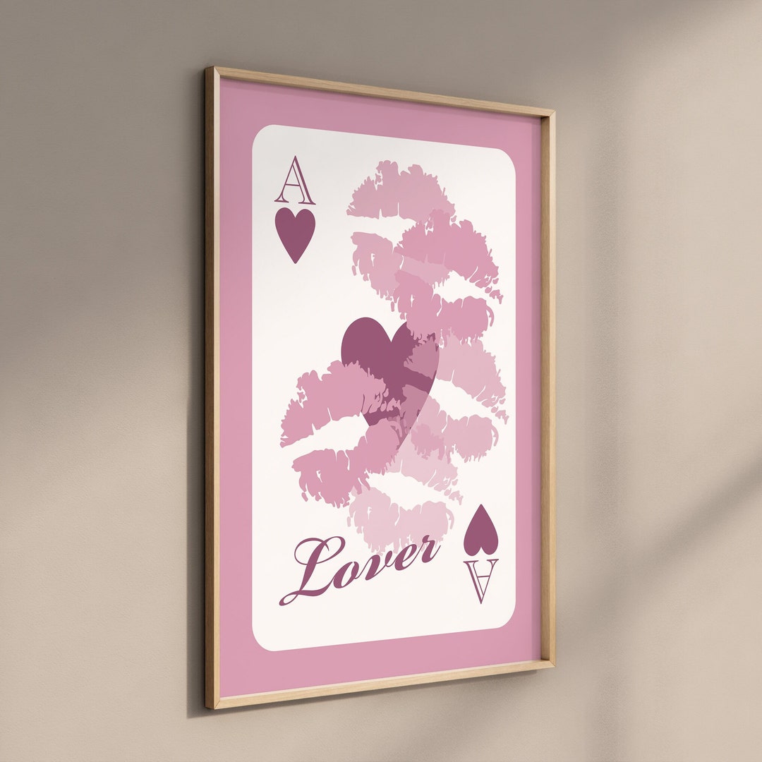 Light Pink Ace Card Print, Trendy Ace Card Lipstick Kisses Print, Lana ...