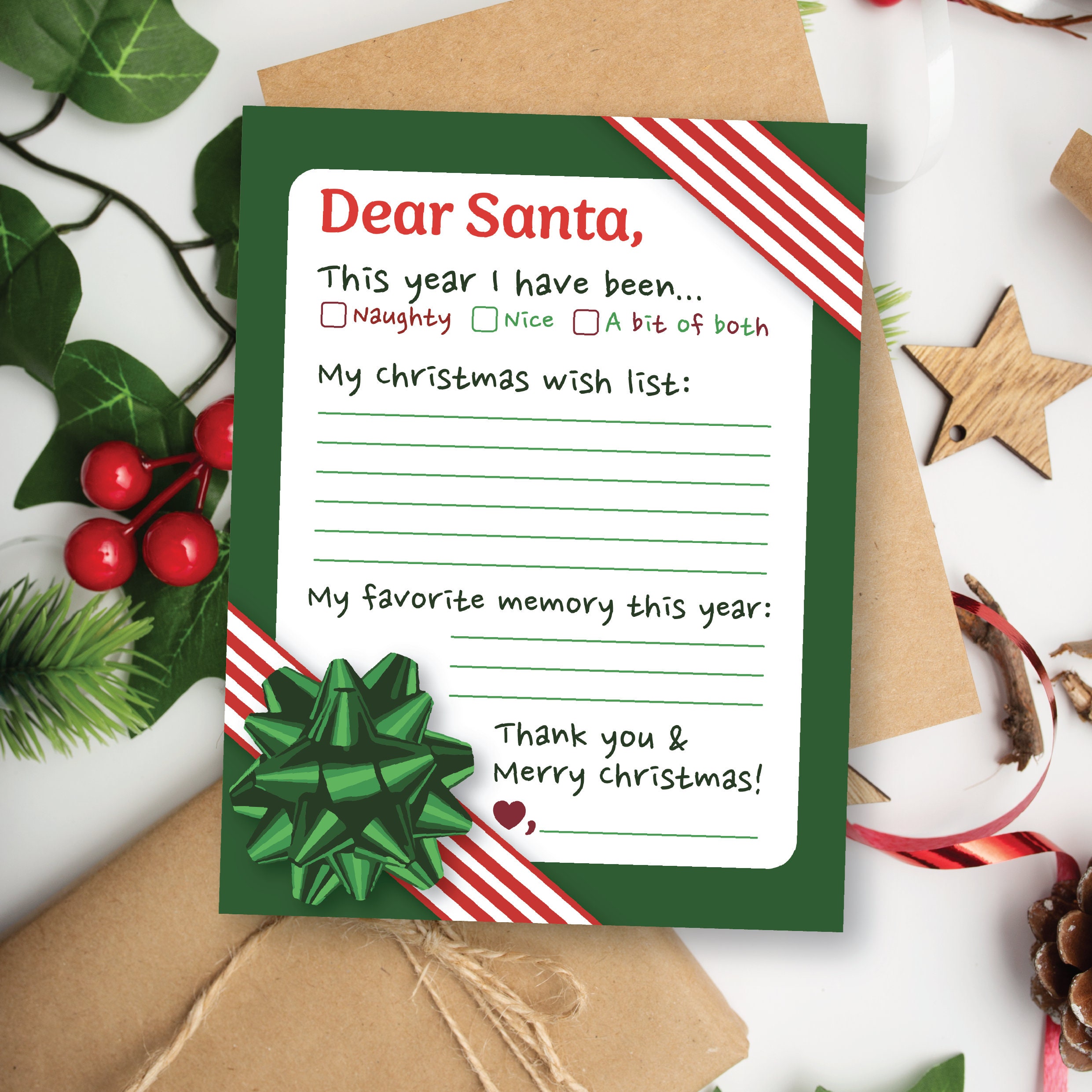 Printable Letter to Santa Christmas Wish List for Kid, Christmas Wish ...