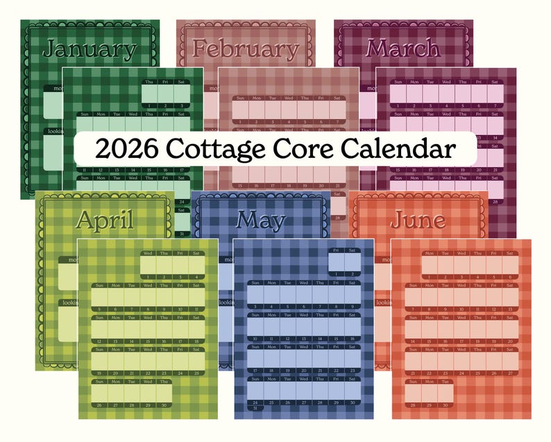 Cute 2026 Printable Wall Calendar, Cottage Core Colorful Monthly ...
