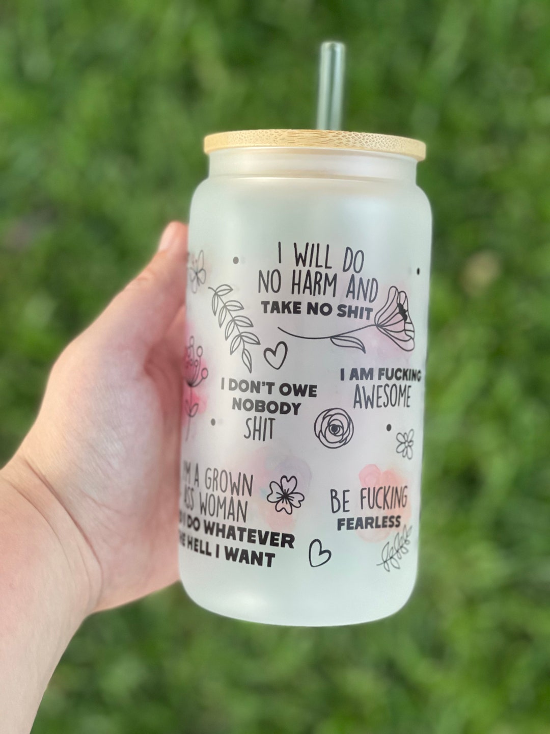 Affirmation Iced Coffee Cup 16oz Glass Cup Glass Can Glass Etsy