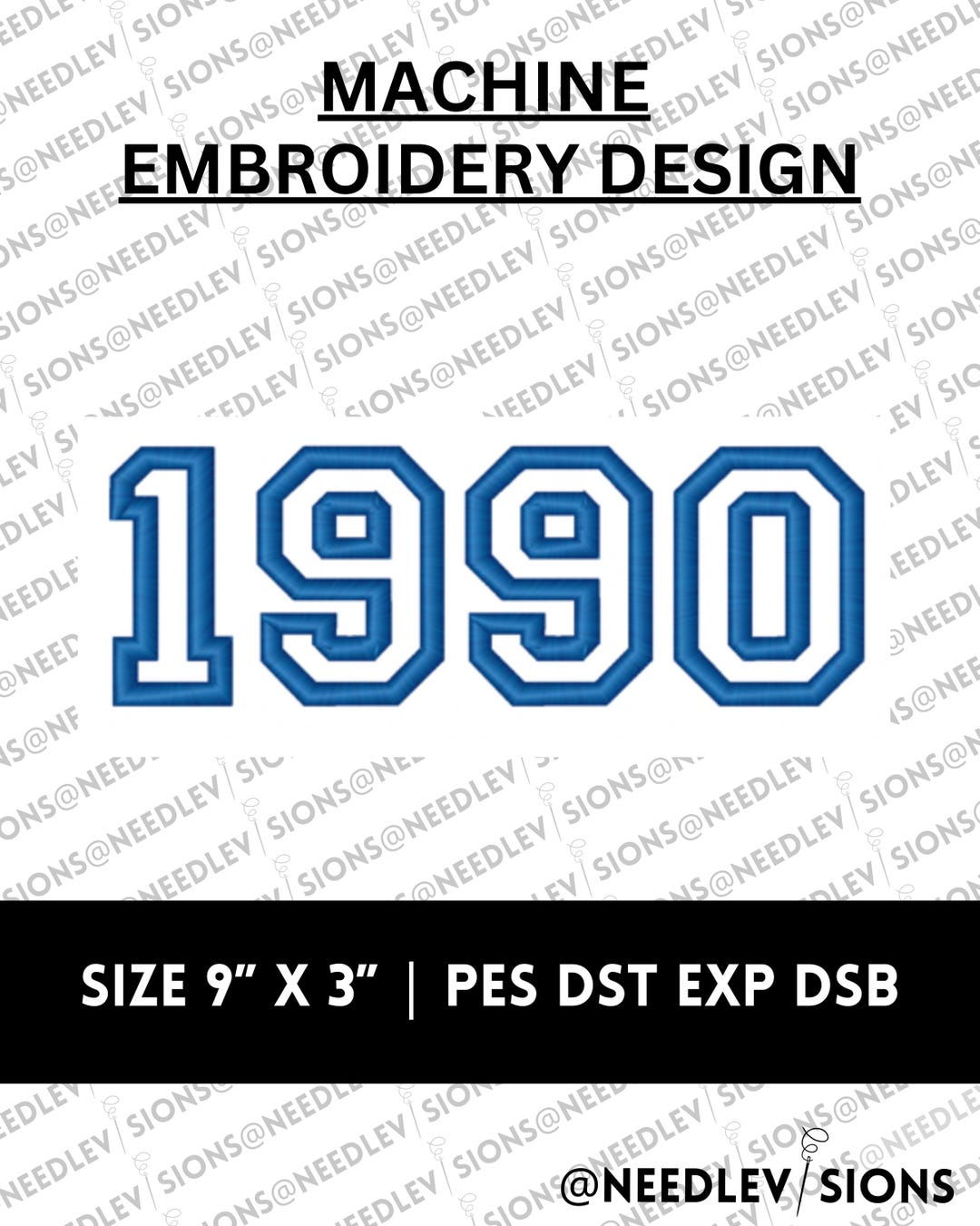 1990 Machine Embroidery Design | 9x3 Number Pattern (digital Download ...