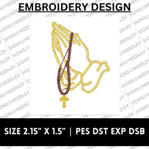 Praying Hands Embroidery Design: Rosary & Cross (2.15" X 1.5" Zip File ...