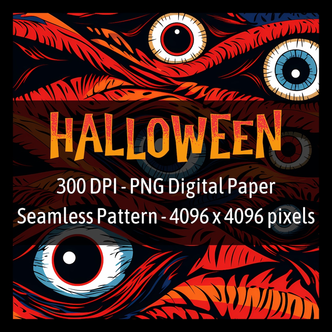 Halloween Scary Monster Eyes Seamless Pattern Spooky Printable Digital ...