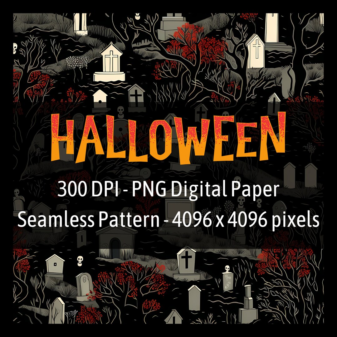 Halloween Graveyard Seamless Pattern Spooky Printable Digital Paper ...