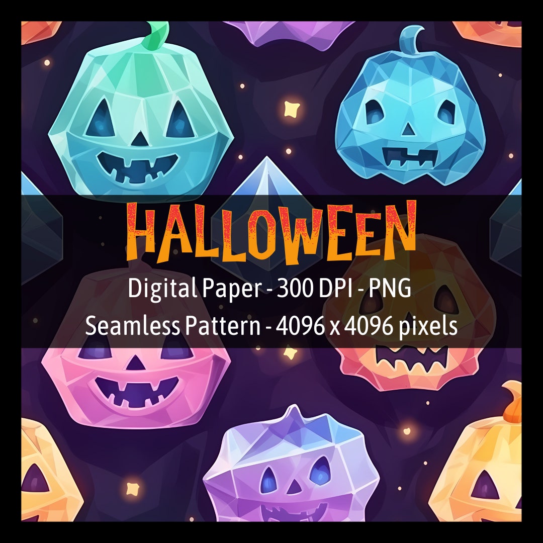 Halloween Jack Lantern Bejeweled Digital Paper Seamless Pattern Spooky ...