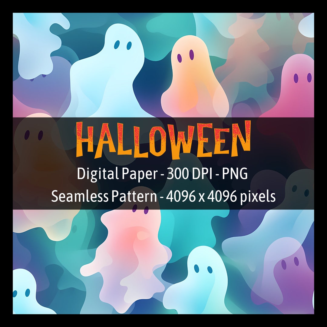 Halloween Pastel Ghosts Digital Paper Seamless Pattern Spooky Printable ...