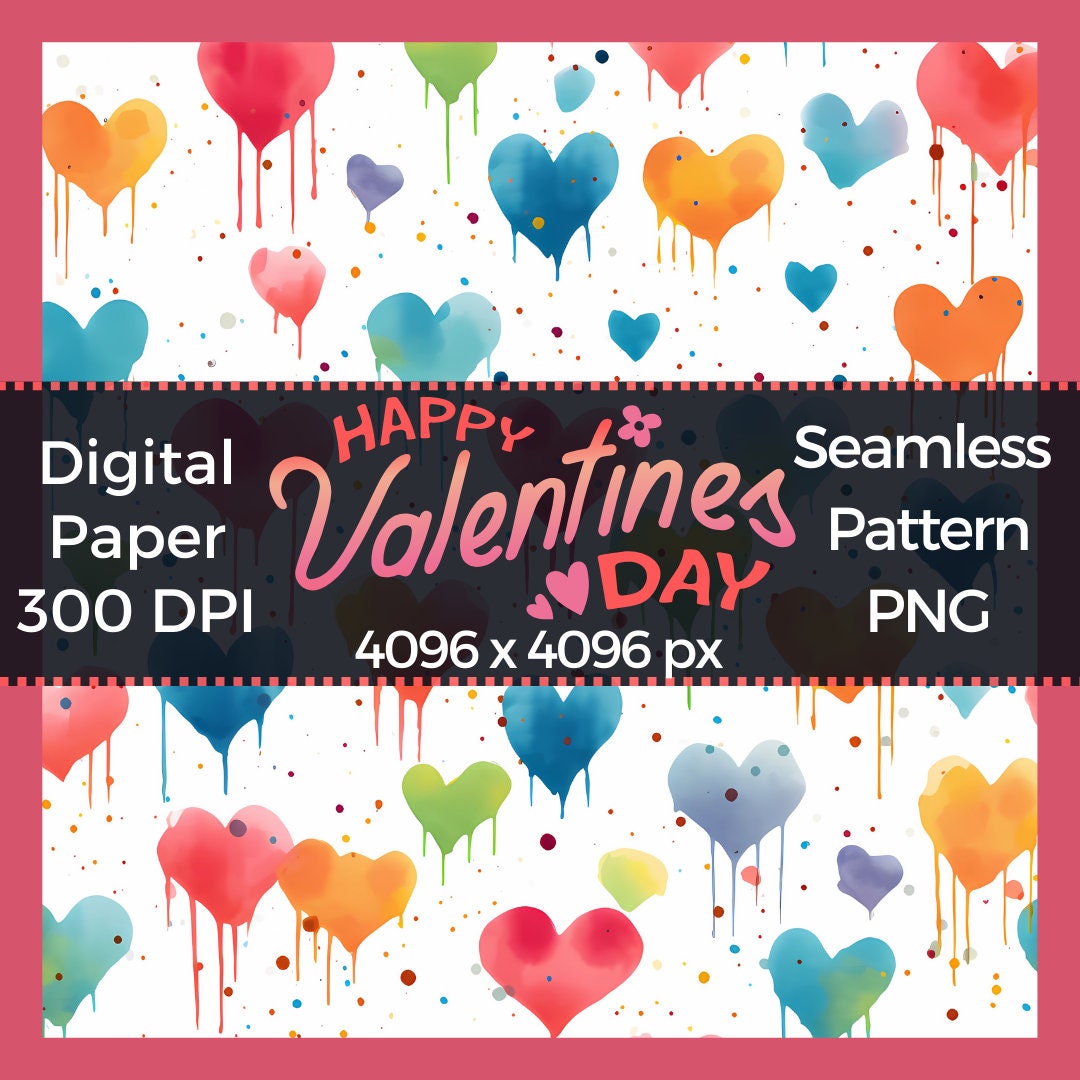 Valentine's Splatter Hearts Digital Download Seamless Pattern ...