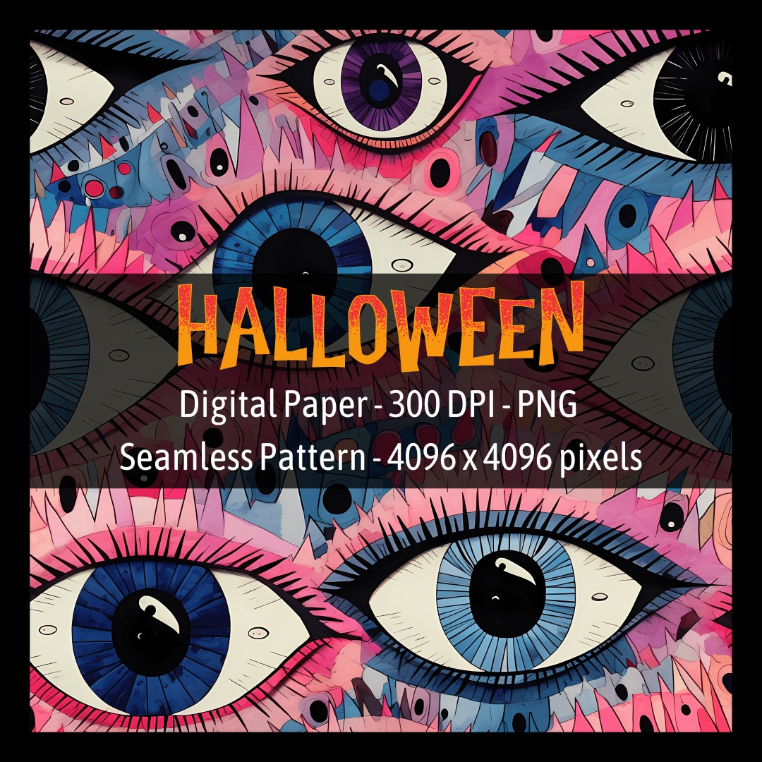 Halloween Pastel Fun Eyes Kawaii Digital Paper Seamless Pattern Spooky ...