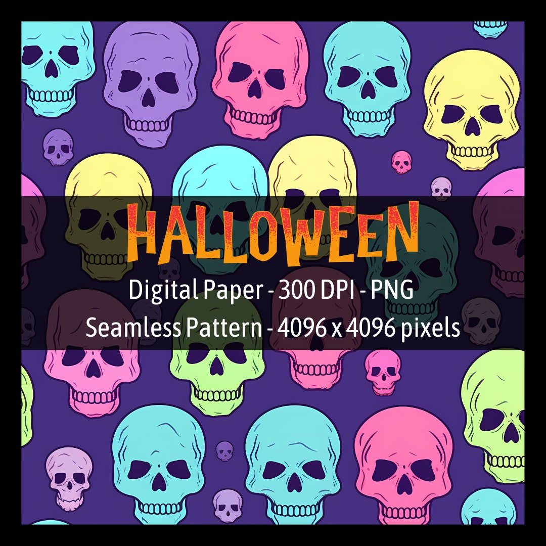 Halloween Pastel Skulls Kawaii Digital Paper Seamless Pattern Spooky ...
