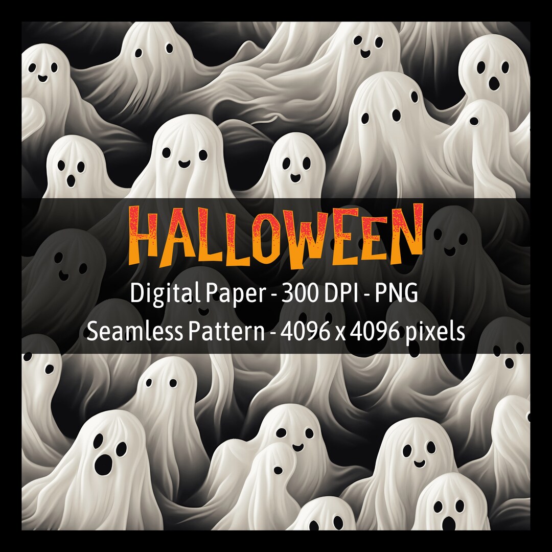 Halloween Cute Ghost Fabric 3D Digital Paper Seamless Pattern Spooky ...