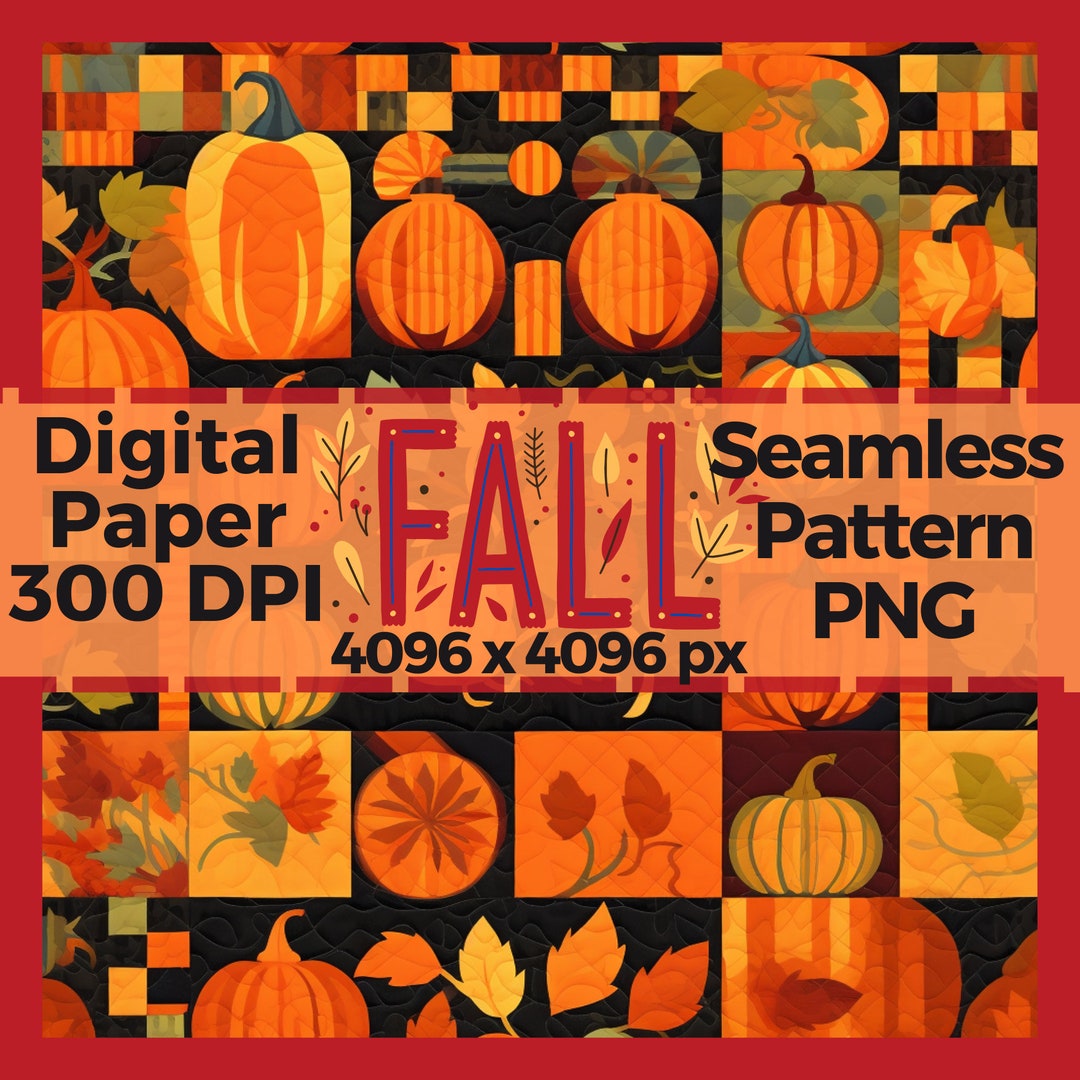 Fall Quilted Fabric Pumpkin Digital Paper Seamless Pattern Printable ...