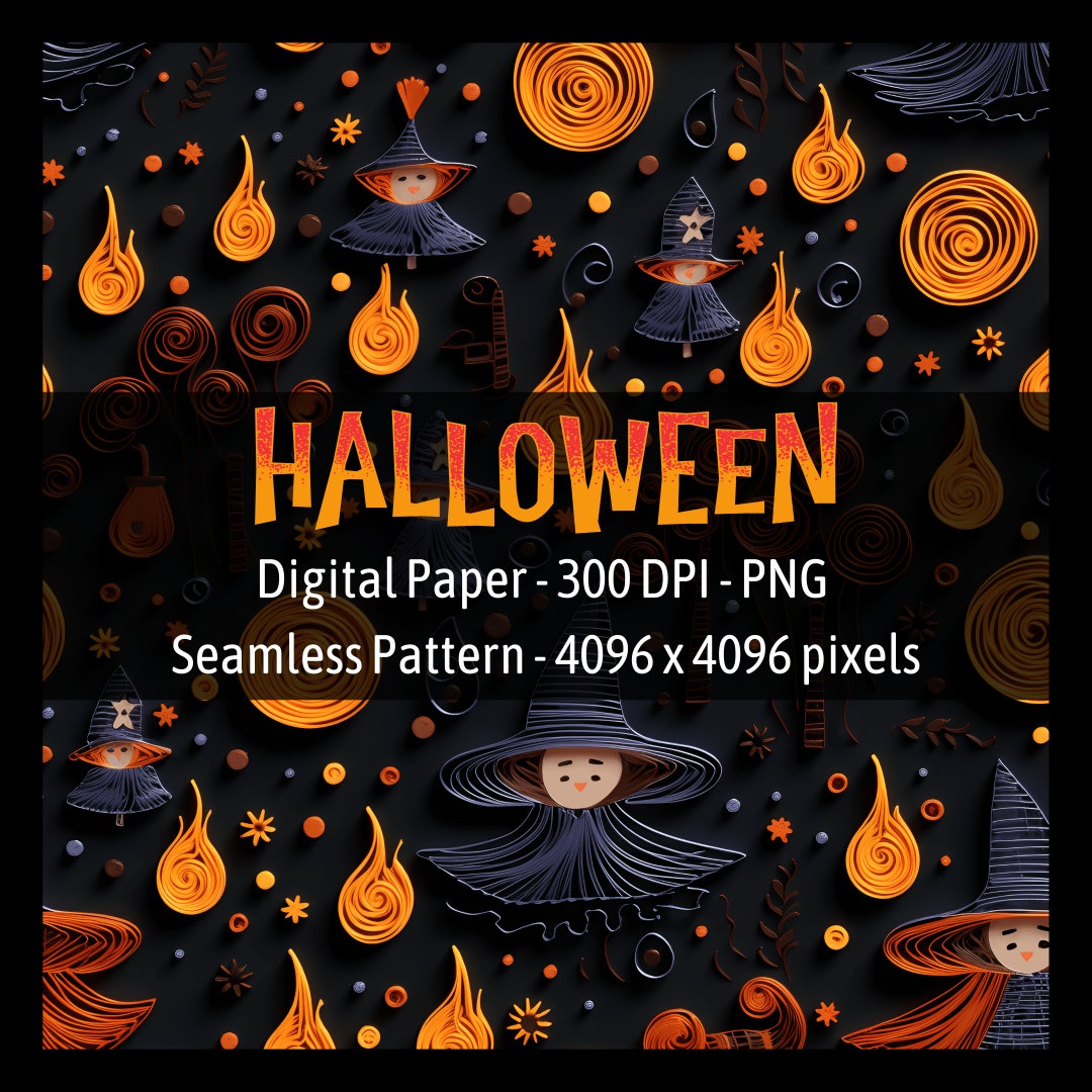 Halloween 3D Witches Quilted Digital Paper Seamless Pattern Spooky ...