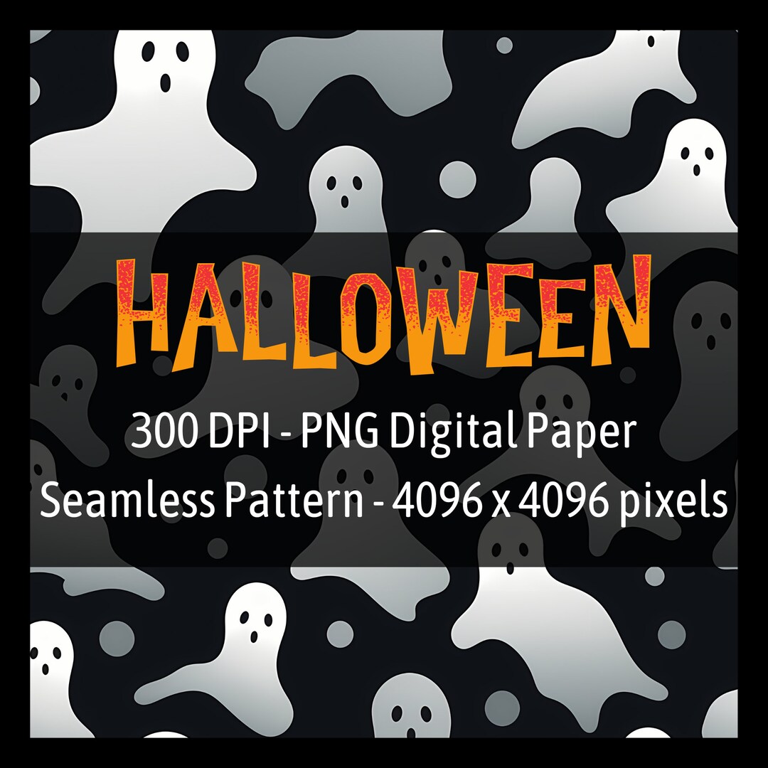 Halloween Ghost Black White Seamless Pattern Spooky Printable Digital ...