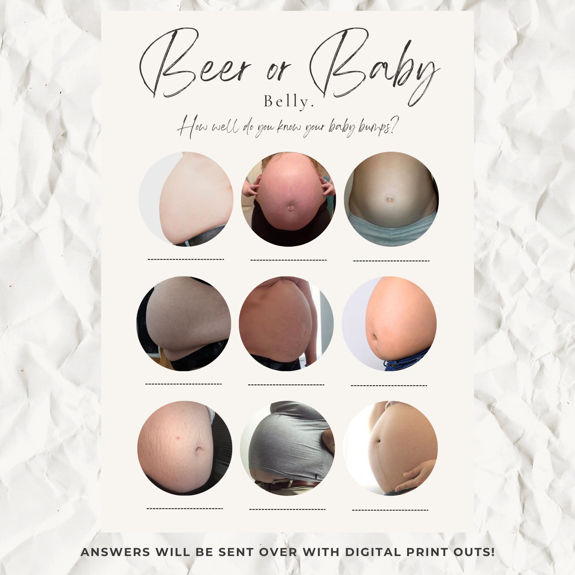 Beer Belly or Bump Baby Shower Game Baby Shower Games Gender Neutral ...