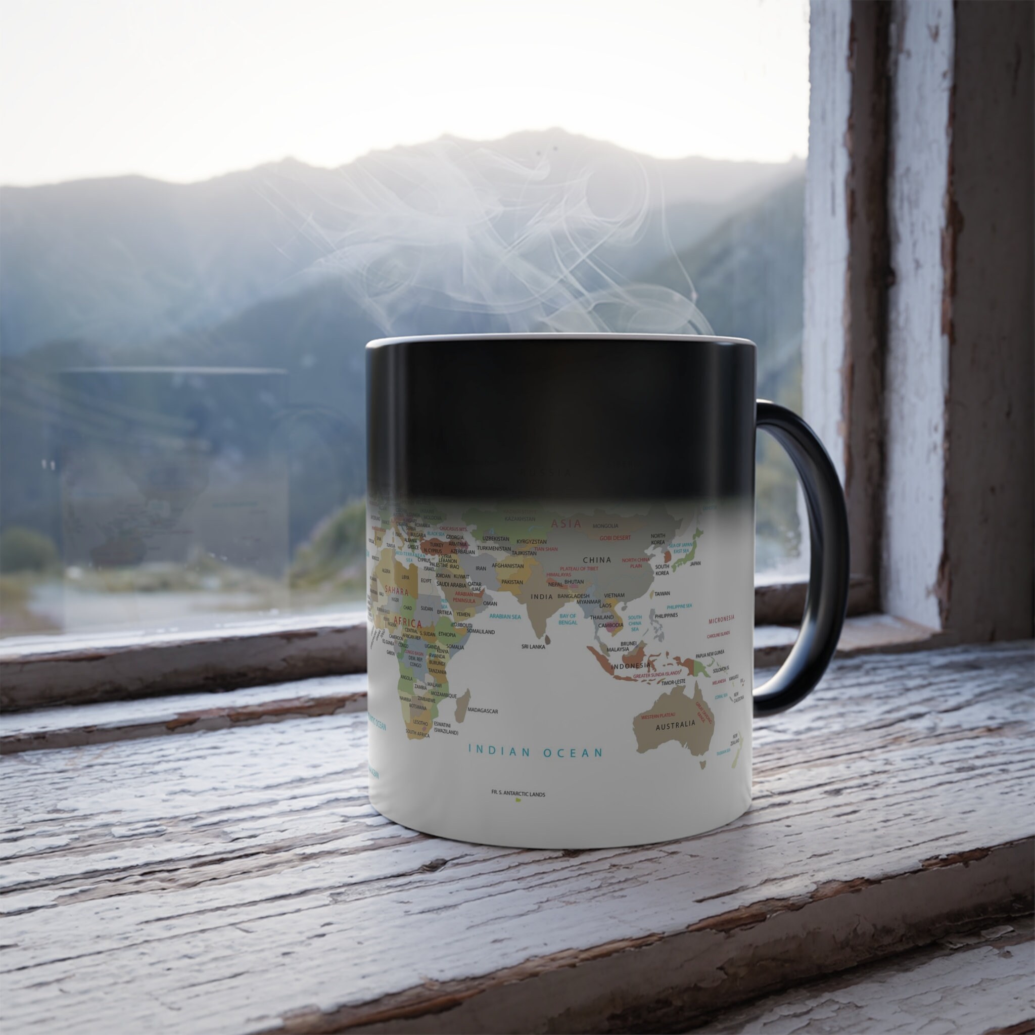 11 Oz Color Changing Mug, World Map Coffee Mug - Geography Art, Gift ...