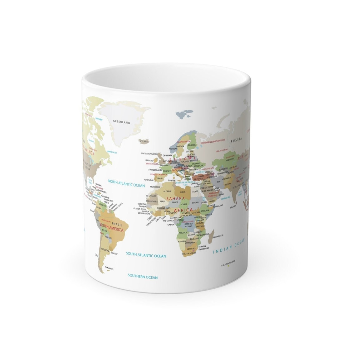 11 Oz Color Changing Mug, World Map Coffee Mug - Geography Art, Gift ...