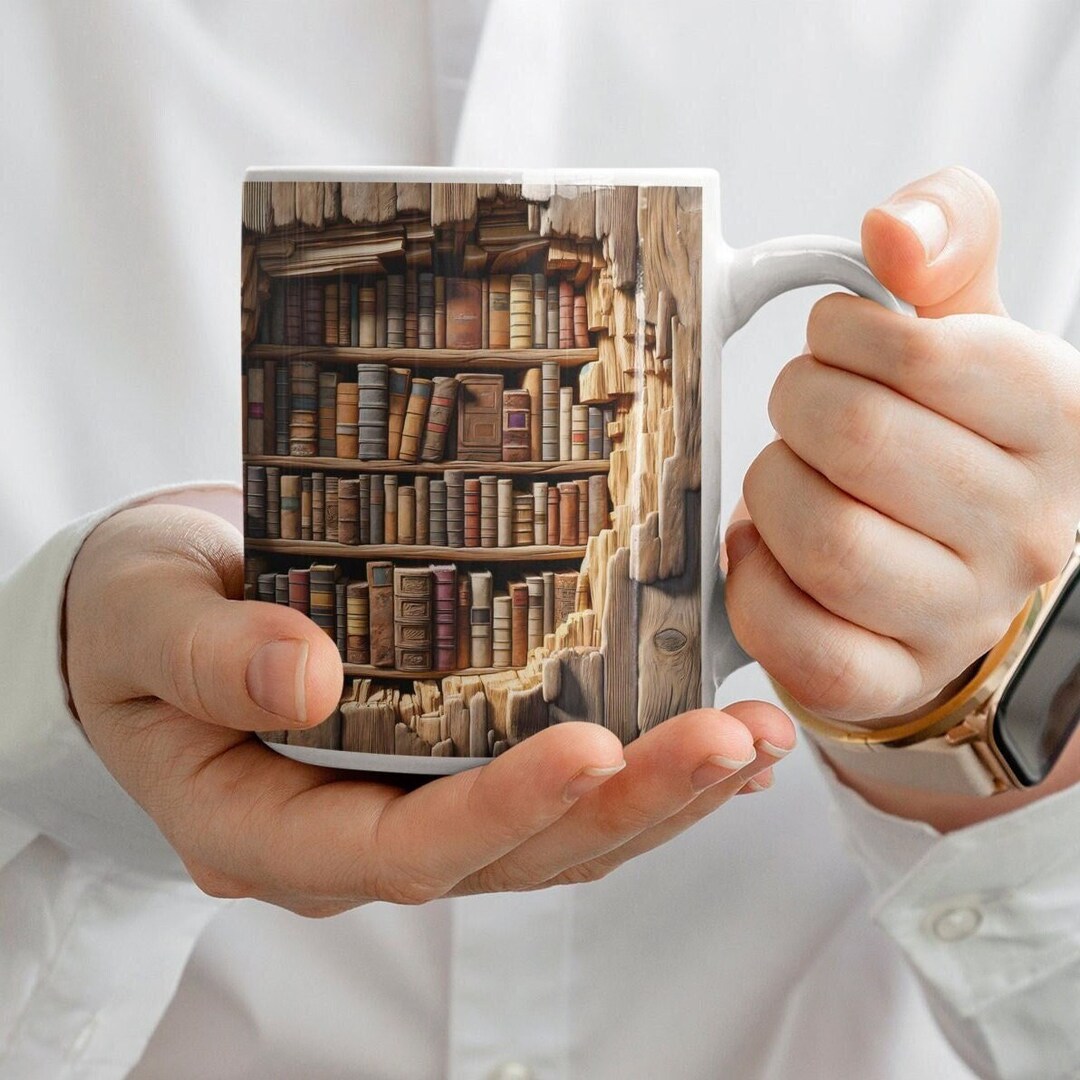 3D Bookshelf Sublimation Mug, 3D Book Lover Mug, 3D Mug Press Design ...