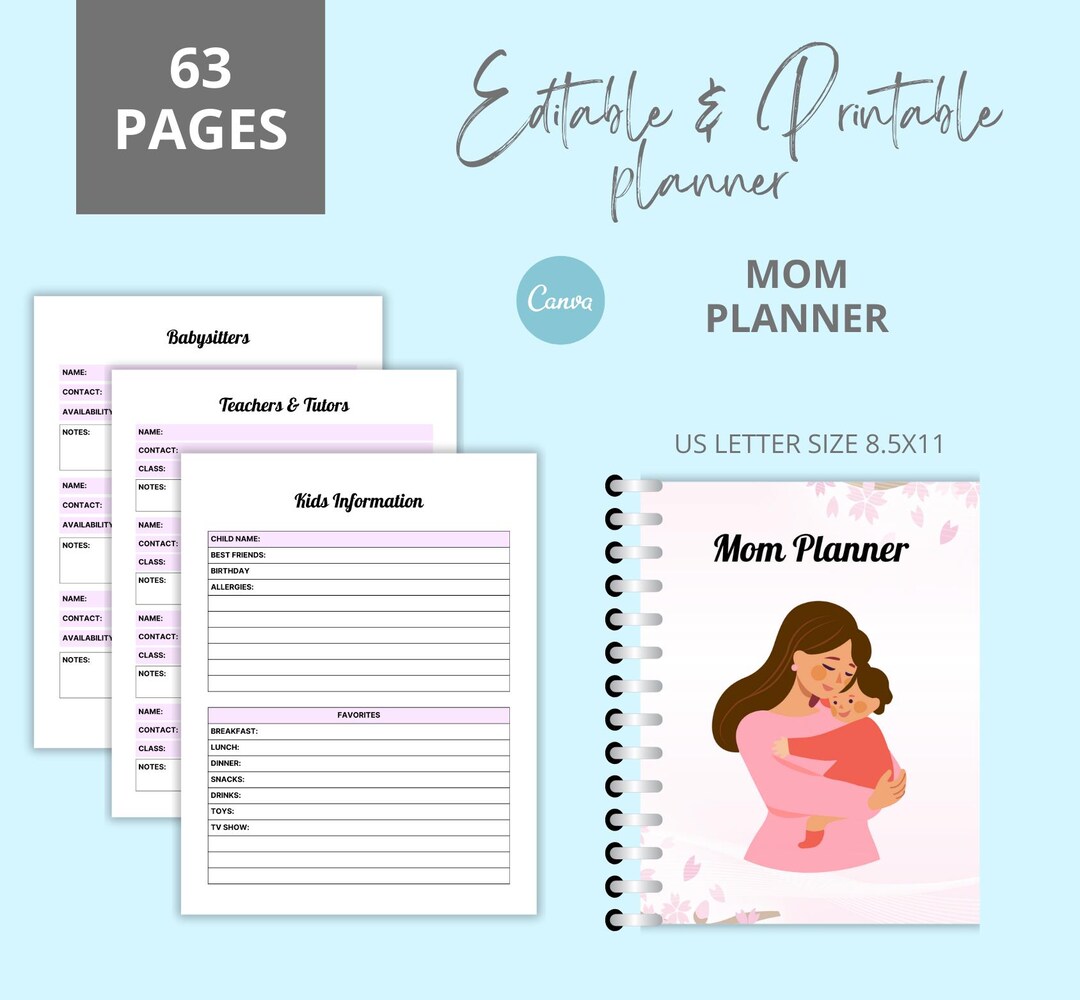 Mom Planner | Editable & Printable Daily Organizer for Busy Moms ...