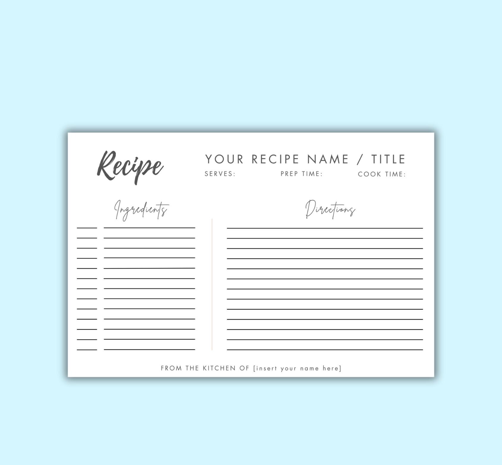 Recipe Template | Editable & Printable Canva Template | Organize and ...