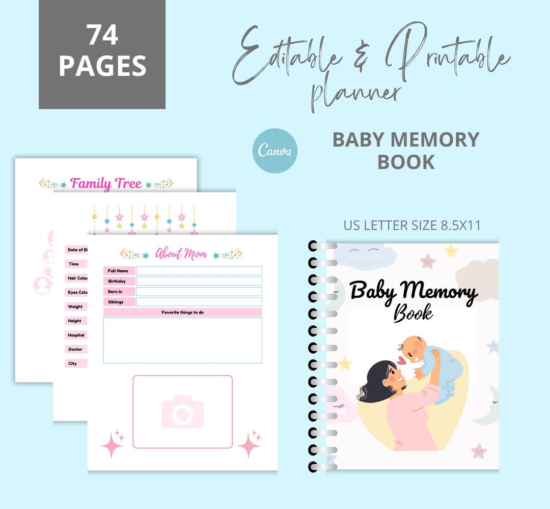 Baby Memory Book | Editable & Printable Baby Keepsake Journal | Track ...