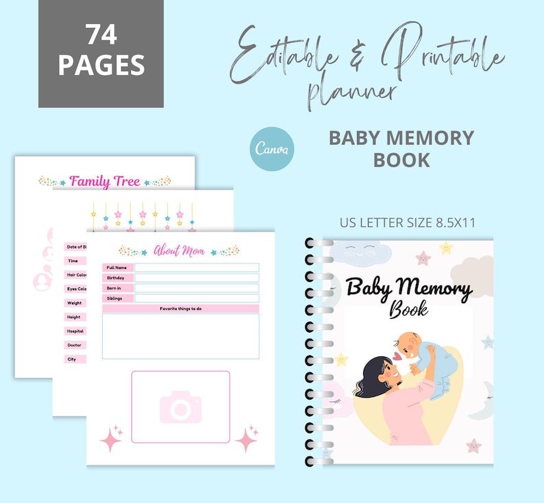 Baby Memory Book | Editable & Printable Baby Keepsake Journal | Track ...