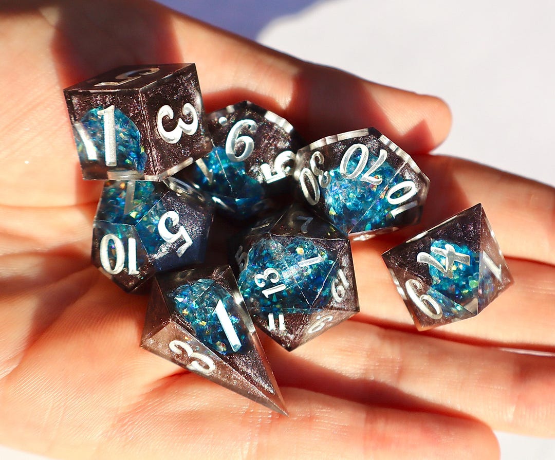 Blue Gem Mine- 7 Piece Sharp Edge Dice Set, Geode Style, D&D, Handmade ...