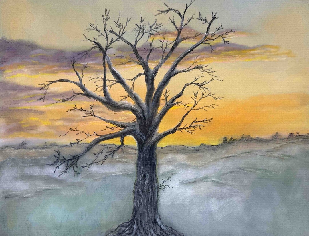 Lone Tree Pastel Art Print: Moody Landscape Scene, Giclee Quality - Etsy