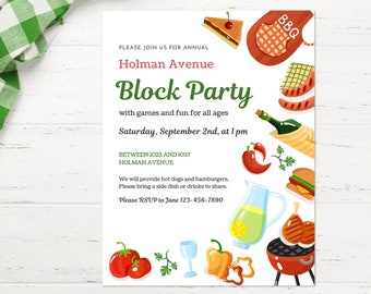EDITABLE Neighborhood Block Party Flyer, BBQ Invitation, Neighborhood ...