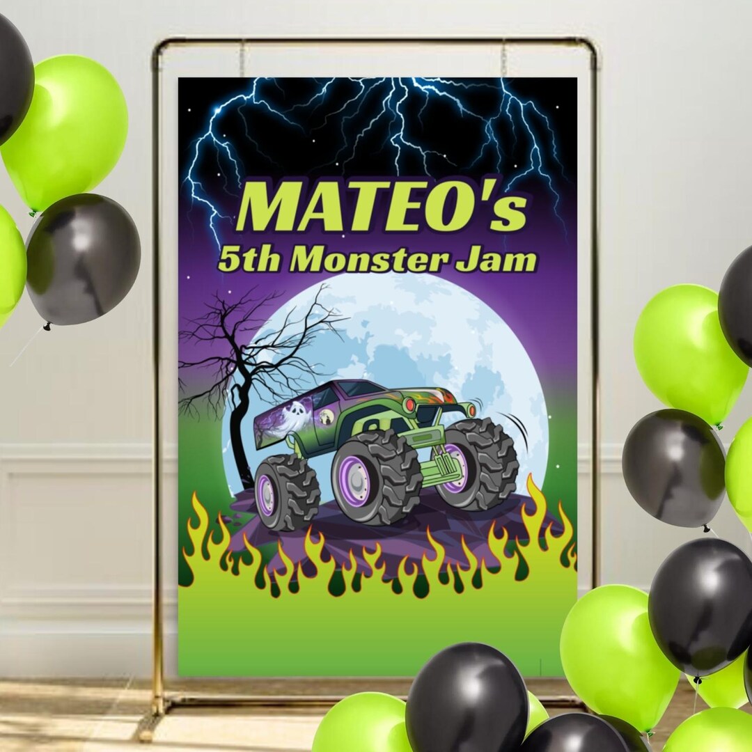 Custom Monster Trucks Poster, Birthday Party Backdrop, Art Print ...