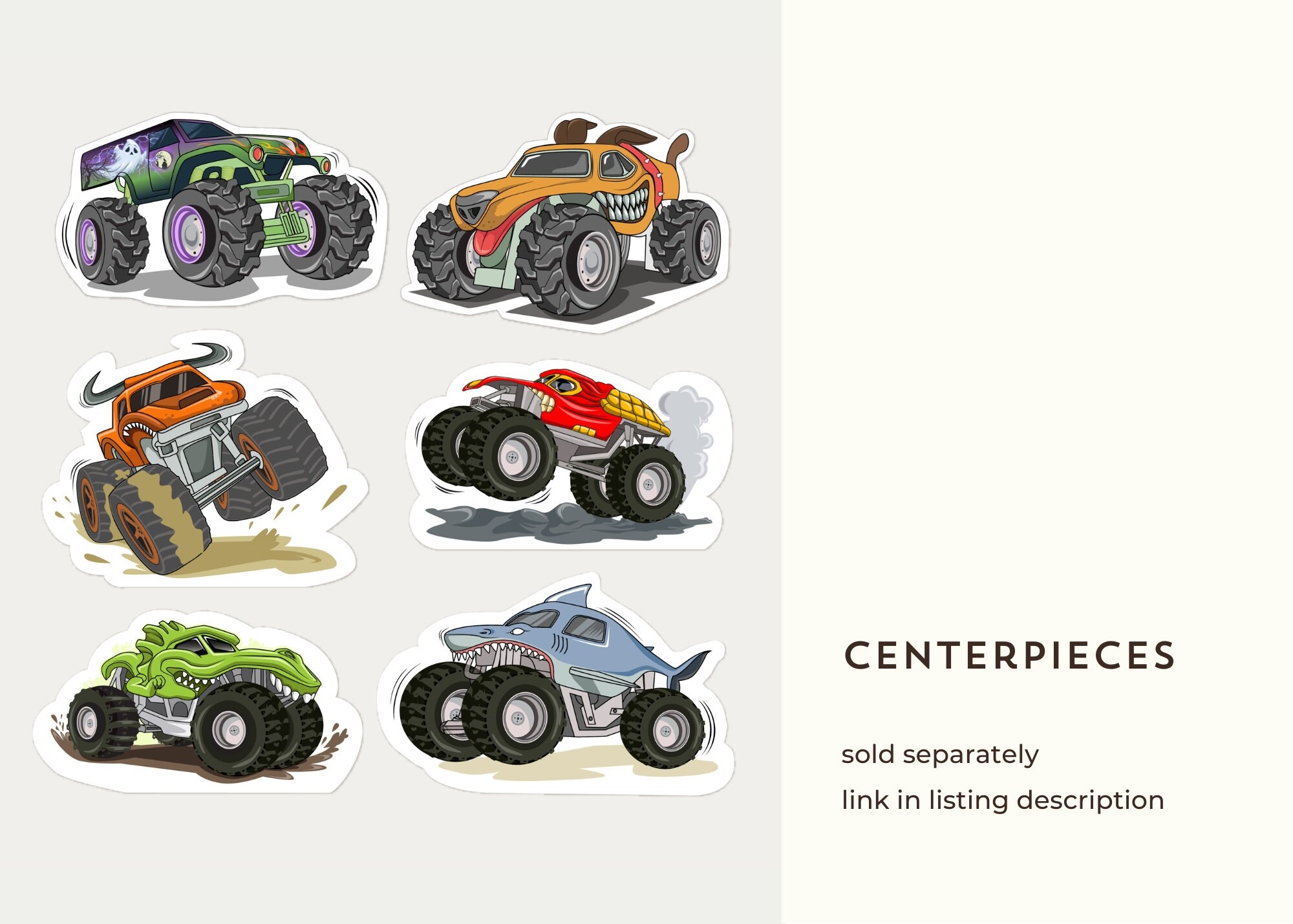 EDITABLE Monster Trucks Cake Toppers Template, Boy Birthday, Monster ...