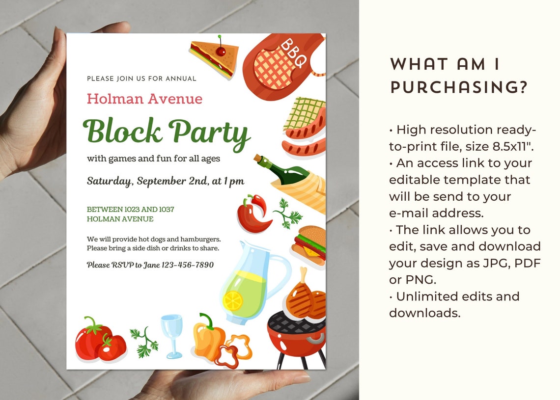 EDITABLE Neighborhood Block Party Flyer, BBQ Invitation, Neighborhood ...