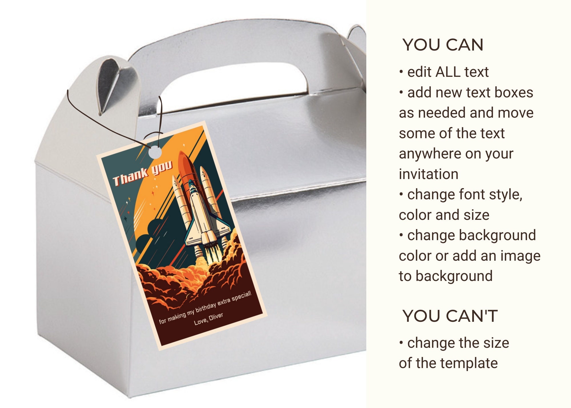 EDITABLE Spaceship Thank You Swing Tag Template, Boy Birthday, Rocket ...