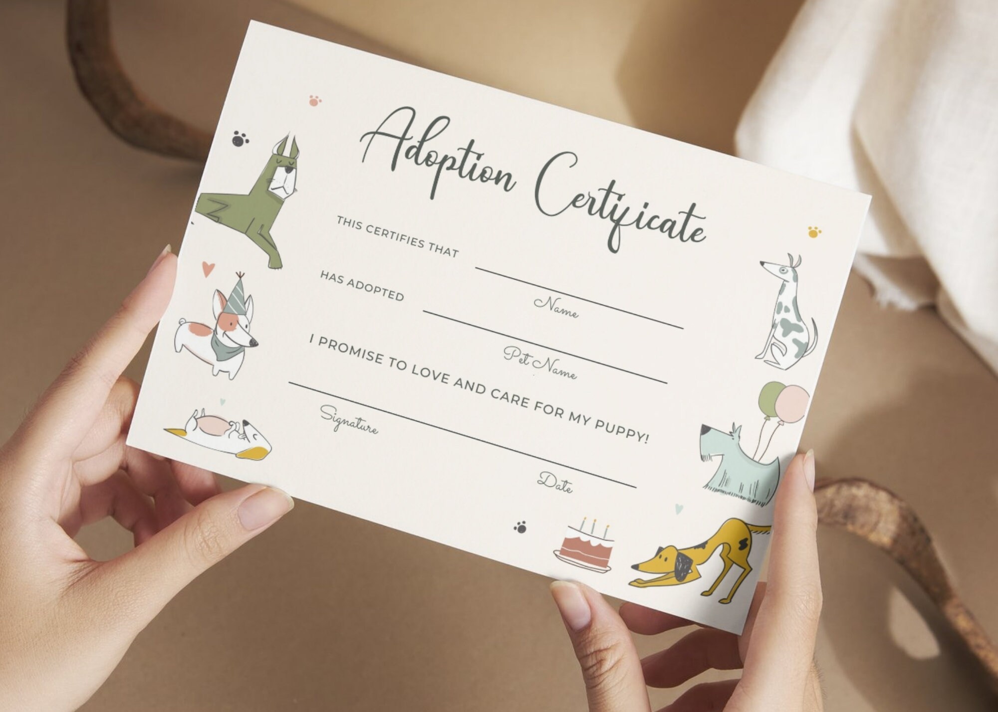 EDITABLE Adoption Certificate Template, Puppy Birthday Party, Dog Theme ...