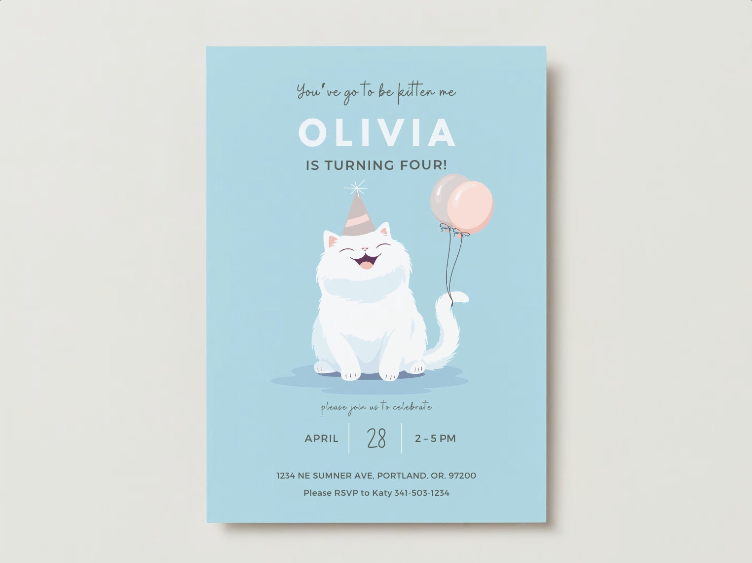 Plantilla de invitación EDITABLE Kitty Cat invitación de - Etsy México