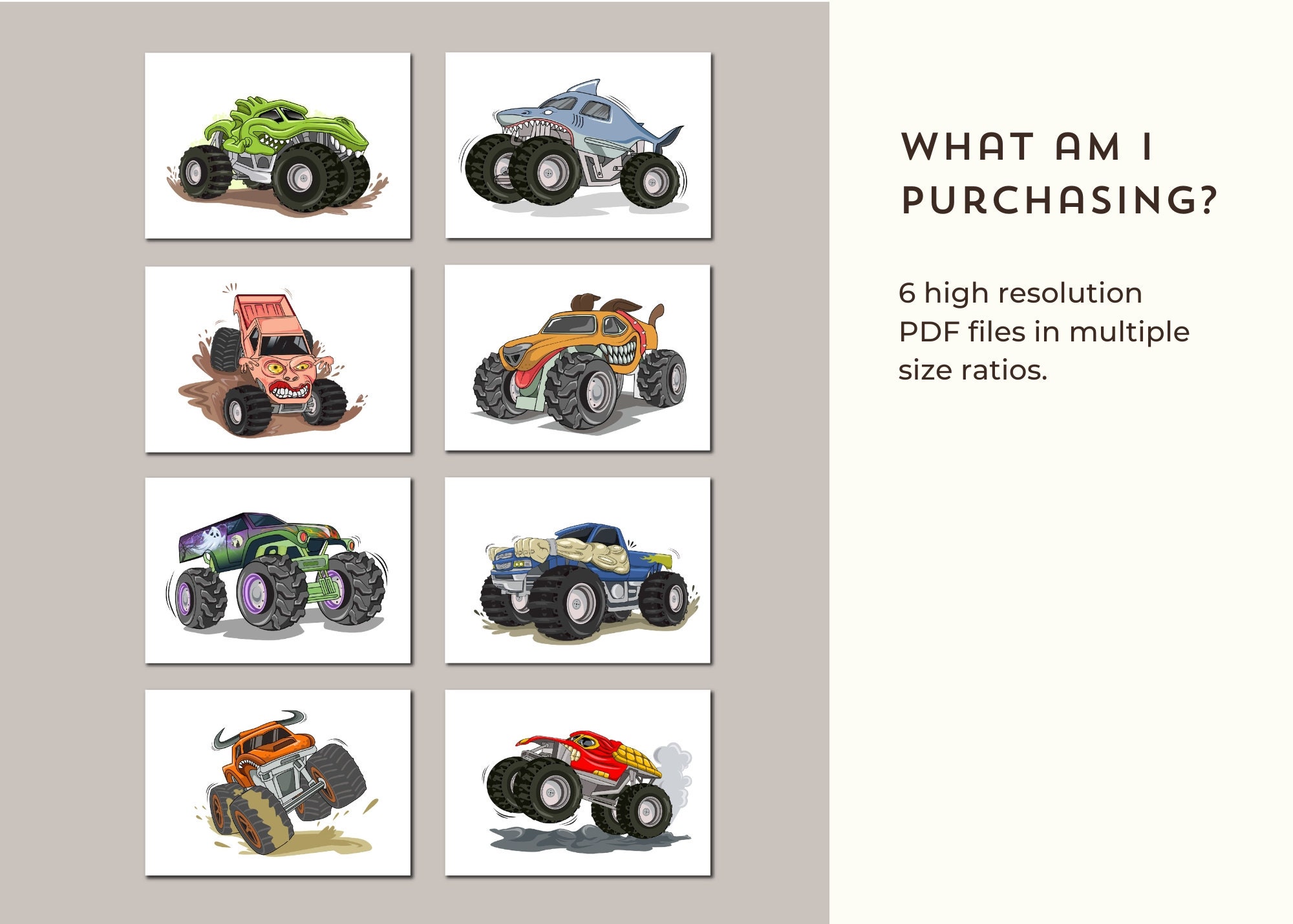 PRINTABLE Set of 8 Monster Trucks Posters, Art Print, Monster Jam, El ...