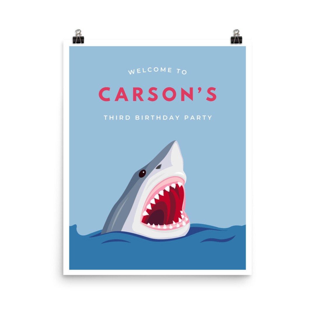 EDITABLE Shark Theme Birthday Welcome Sign, Jaws Theme Party Template ...